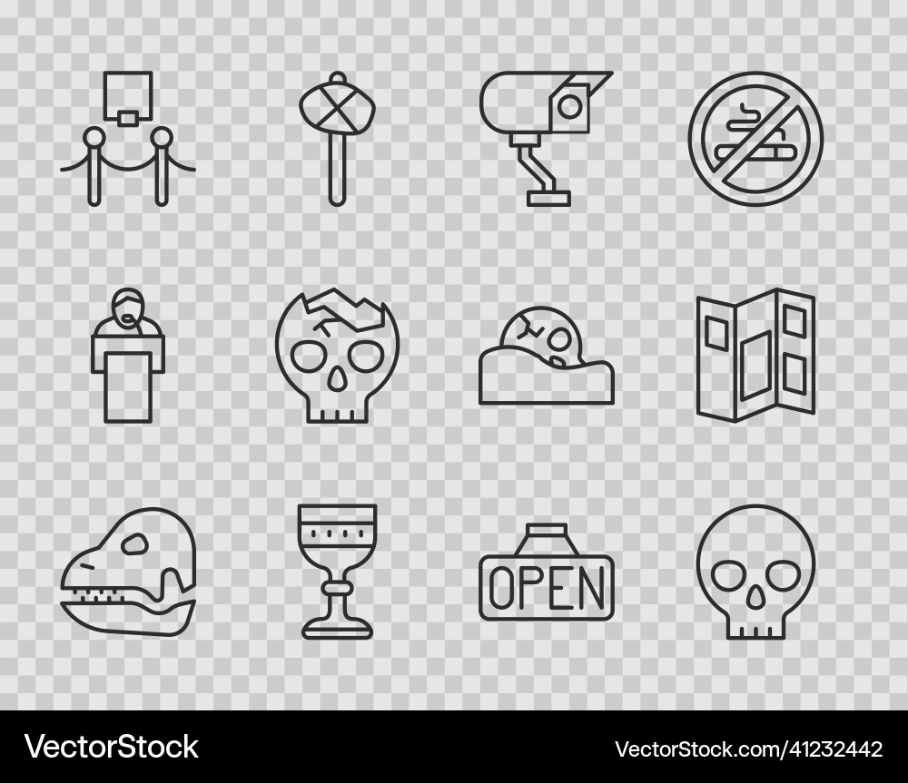 Set line dinosaur skull human security camera Vector Image
