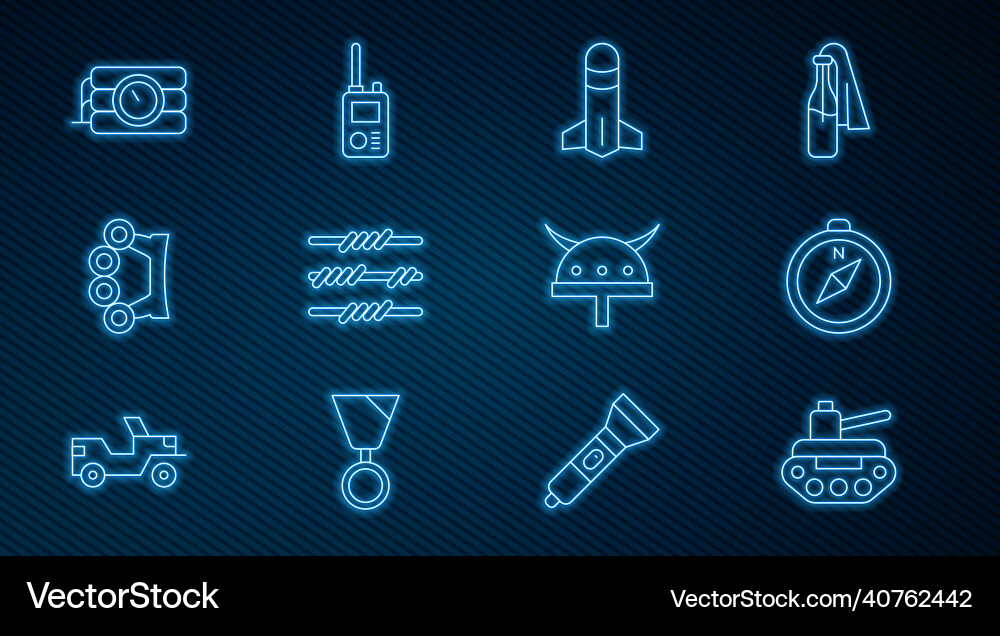 Set line military tank compass rocket barbed Vector Image