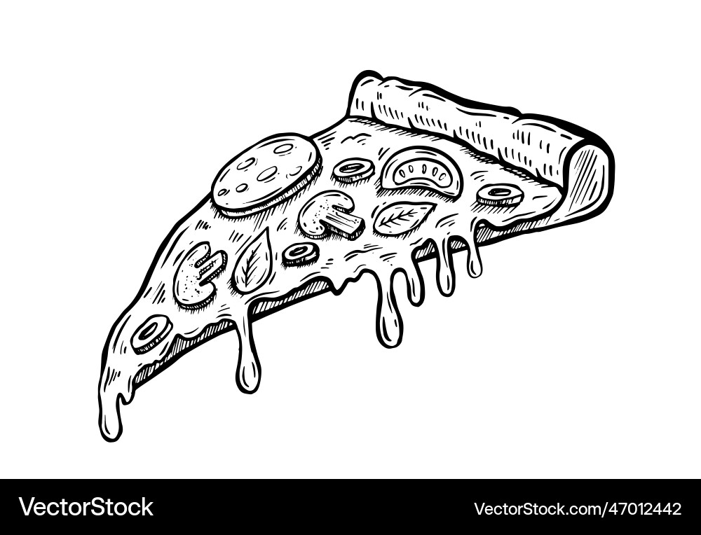 Slice of pizza hand drawn Royalty Free Vector Image