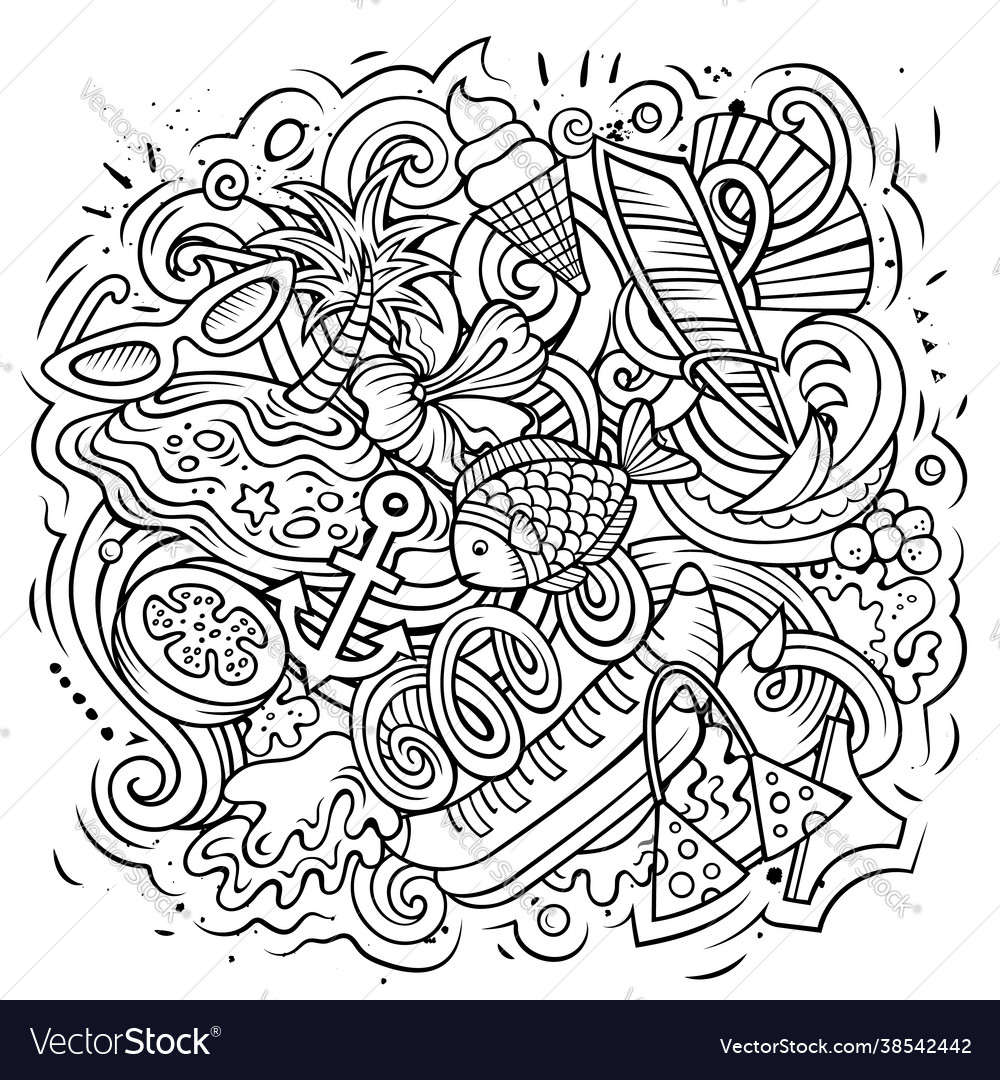 Summer beach doodles Royalty Free Vector Image