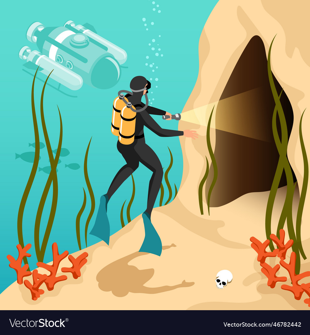 Underwater exploration isometric background Vector Image Underwater exploration isometric background Vector Image
