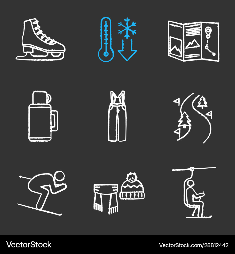 Winter activities chalk icons set Royalty Free Vector Image
