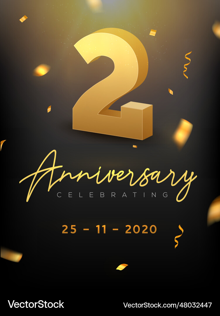 2 years anniversary celebration event golden Vector Image