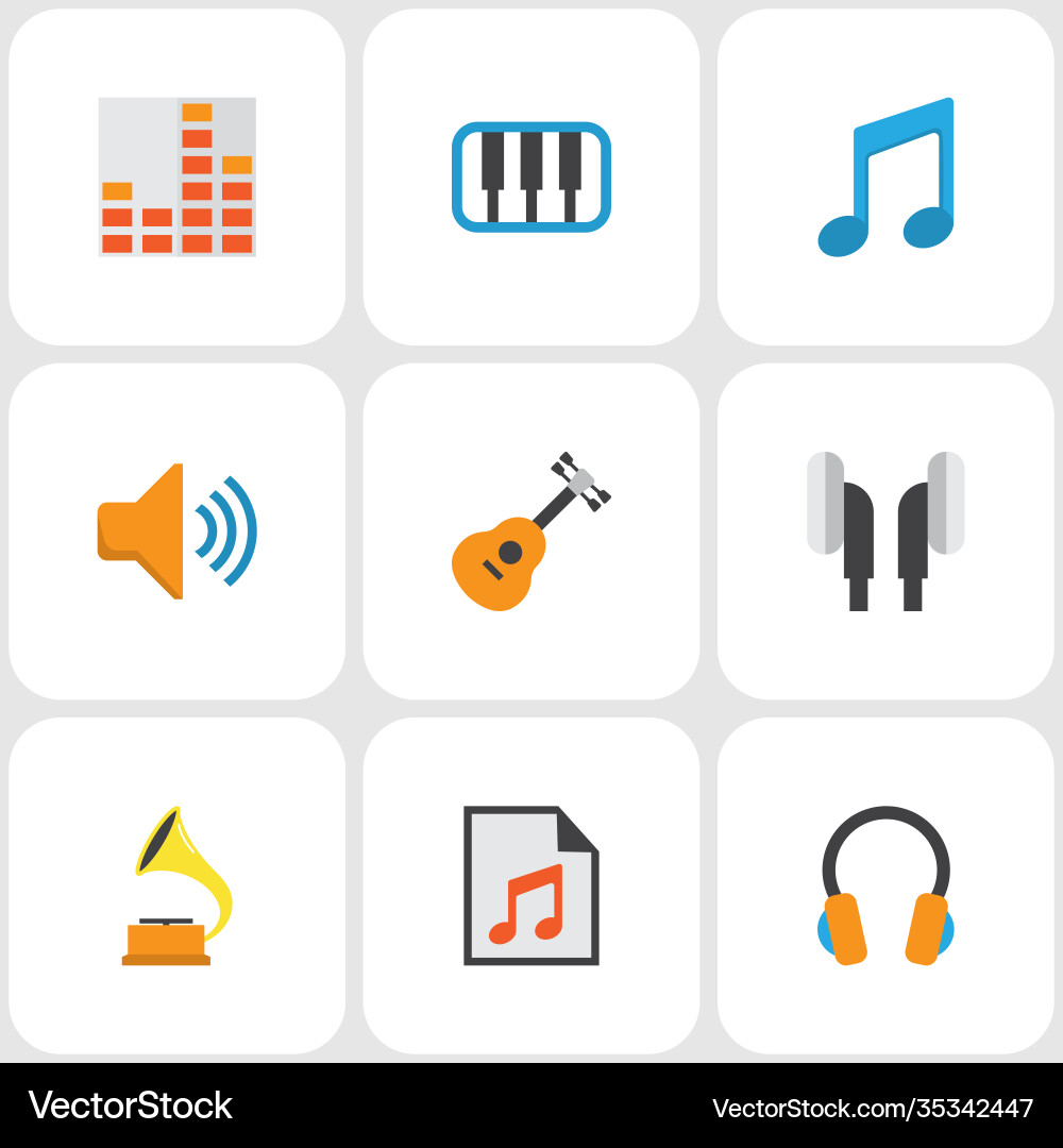 Audio icons flat style set with synthesizer Vector Image