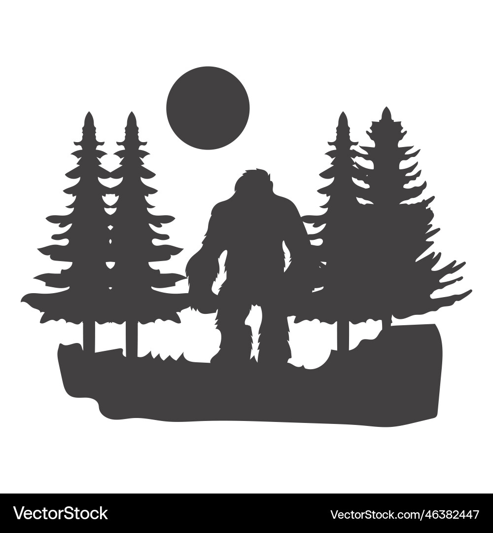 Bigfoot standing in forest cut out Royalty Free Vector Image