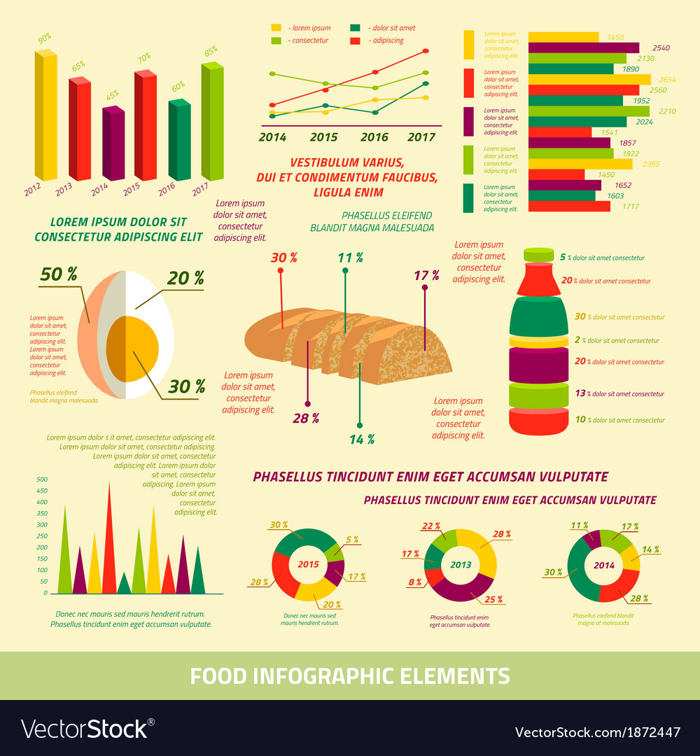 Food infographics flat design elements Royalty Free Vector