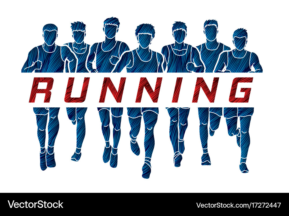 Group of men running with text Royalty Free Vector Image