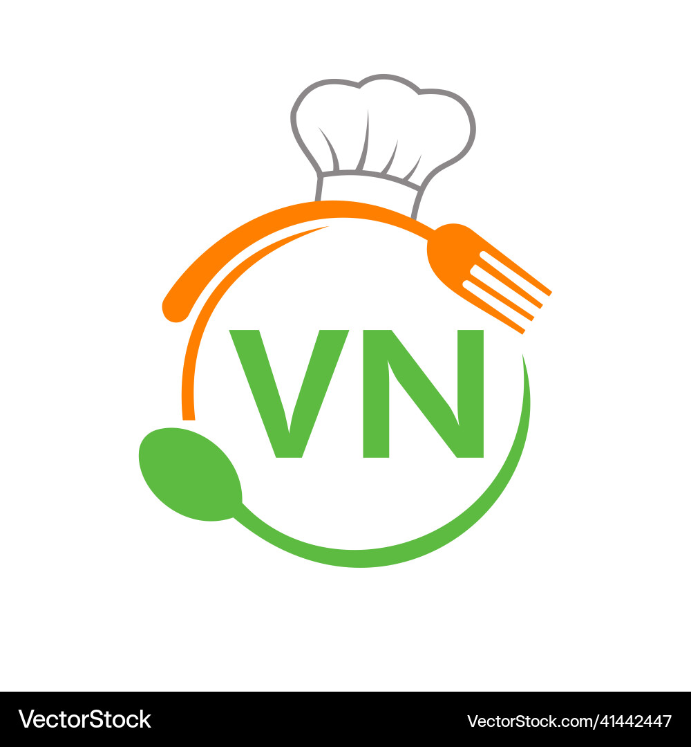 Letter vn restaurant logo with chef hat spoon Vector Image