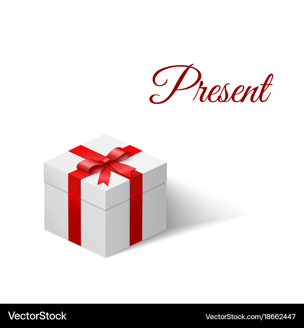 Present white box with a bow tied ribbon Vector Image