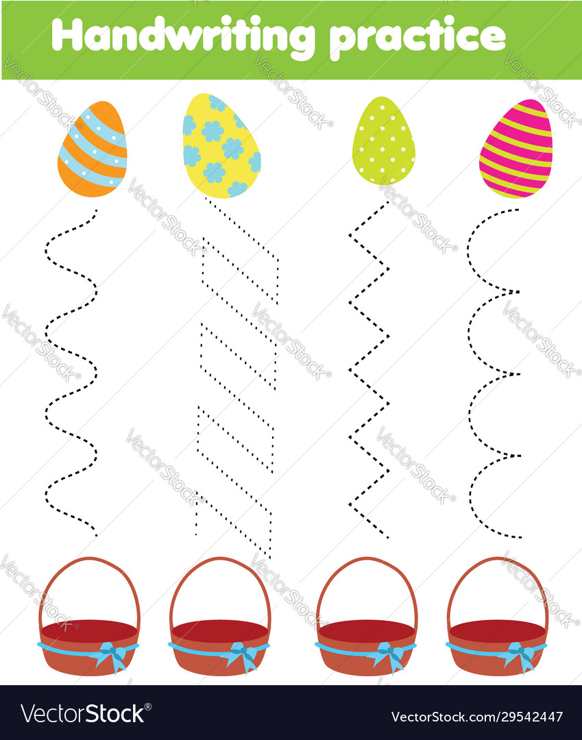 Put easter eggs in basket handwriting practice Vector Image