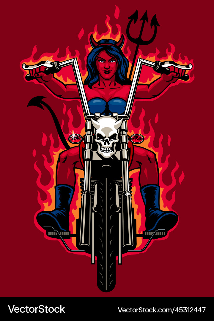 Red devil woman riding on the motorcycle Vector Image