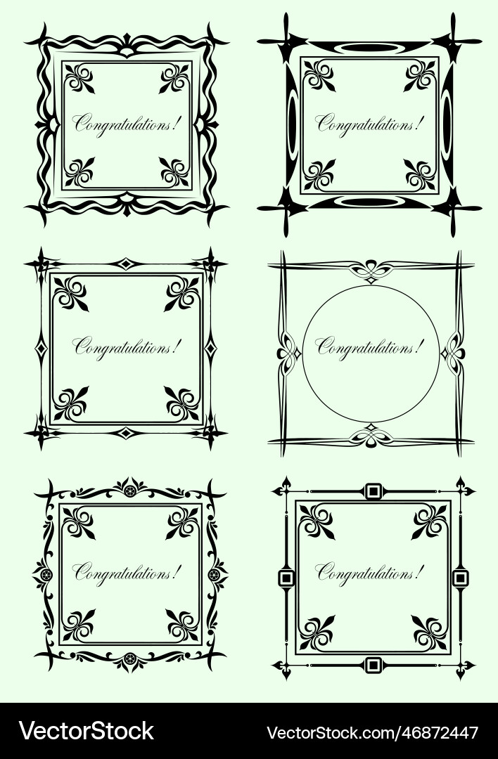 Set of ornate frames and ornaments with sample Vector Image