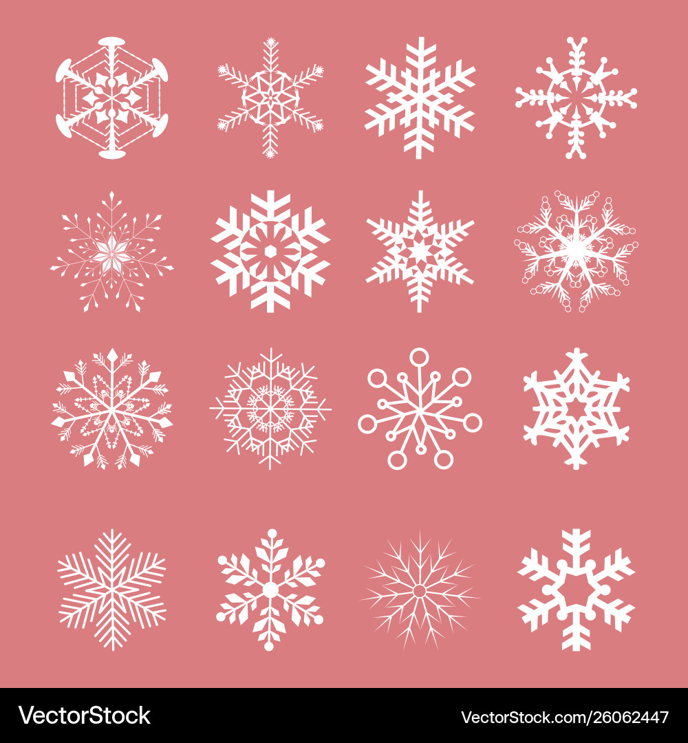 Snowflake winter set white isolated Royalty Free Vector