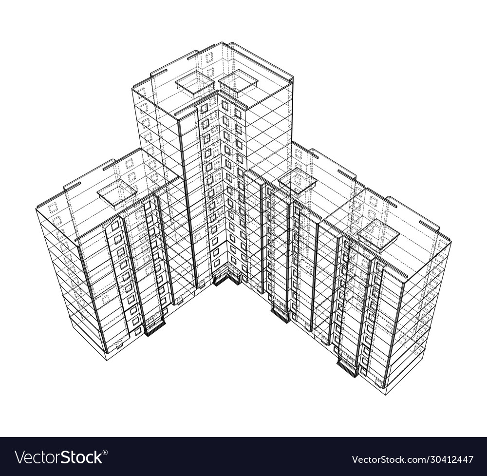 Wire-frame model a multi-storey building Vector Image