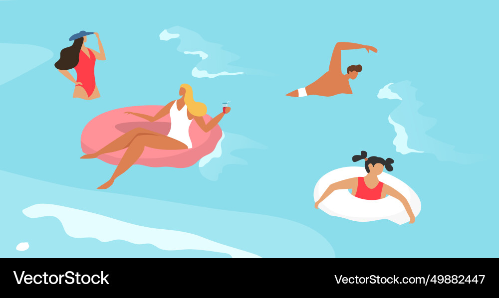 Women relaxing on floaties in a pool one Vector Image