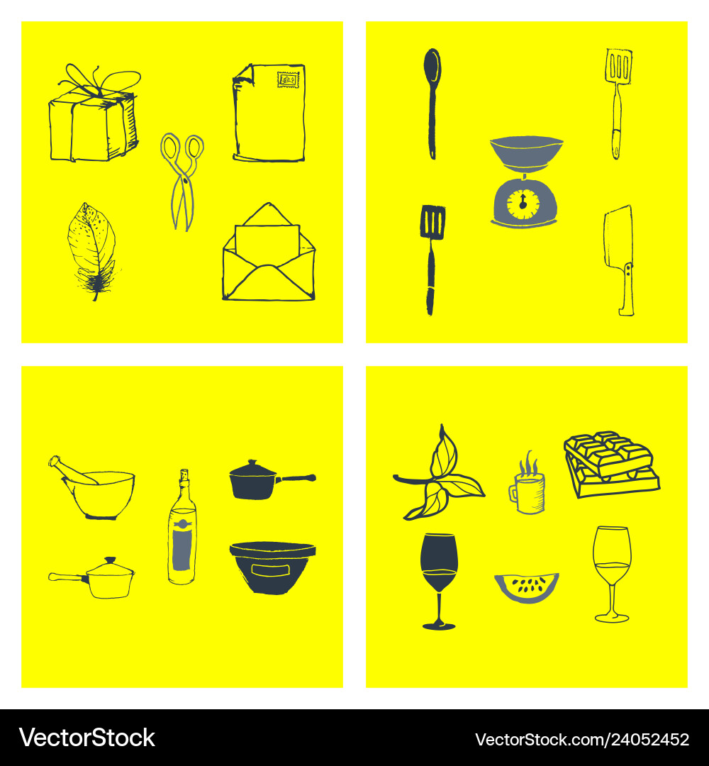 Kitchen set icon in vintage hand drawn style Vector Image