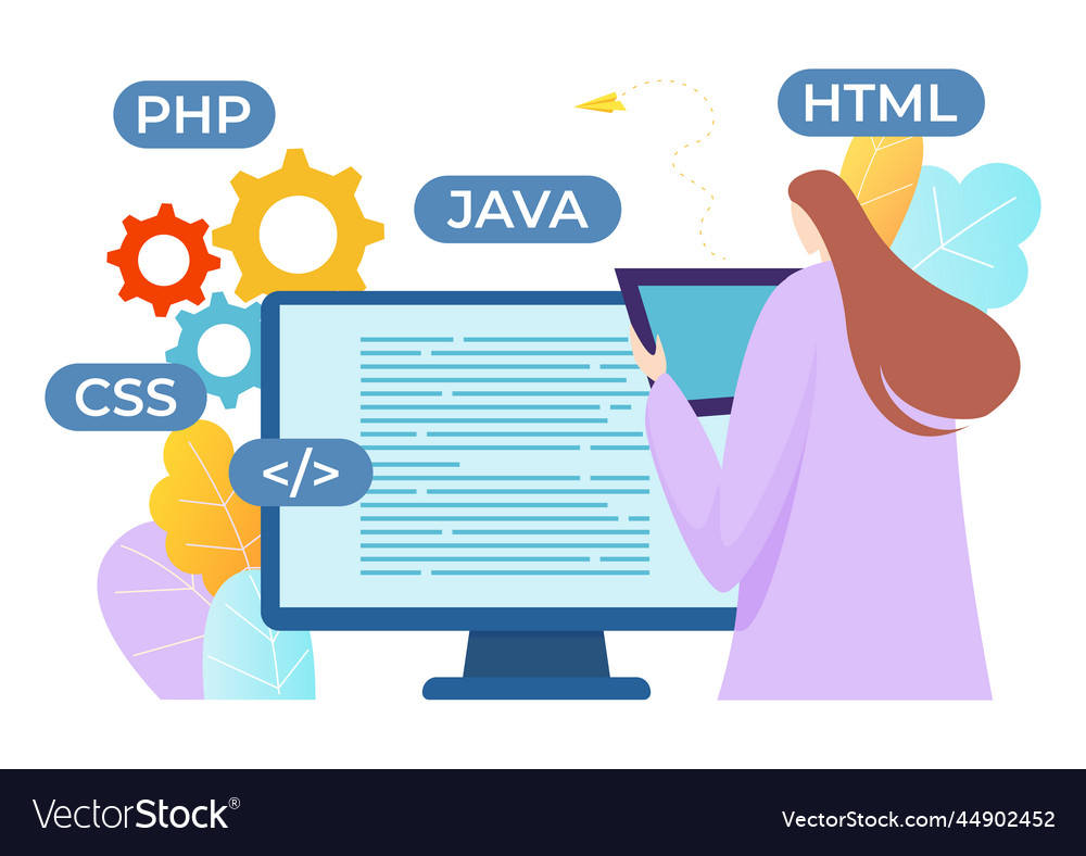 Professional programmer woman character Royalty Free Vector