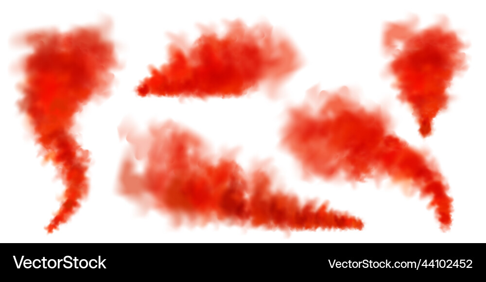 Red colorful smoke clouds isolated on white Vector Image