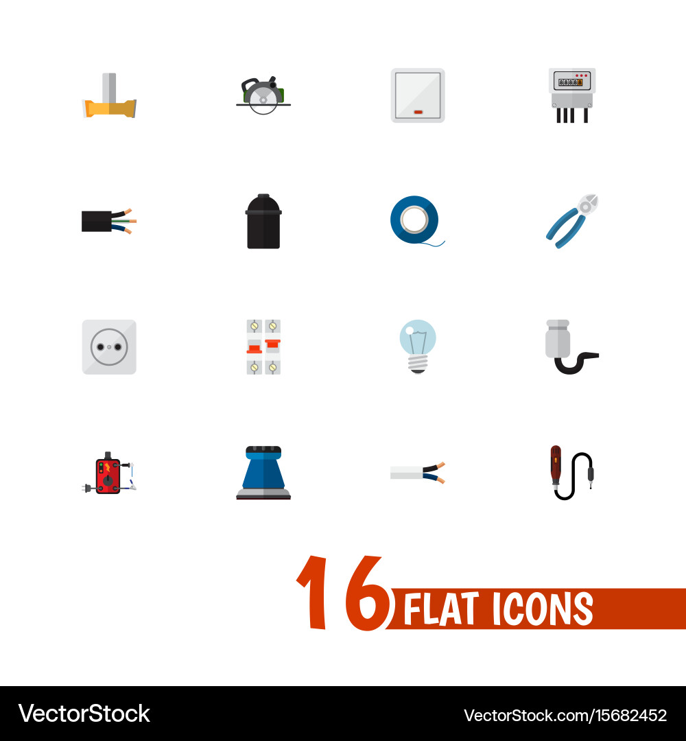 Set of 16 editable electric icons includes Vector Image