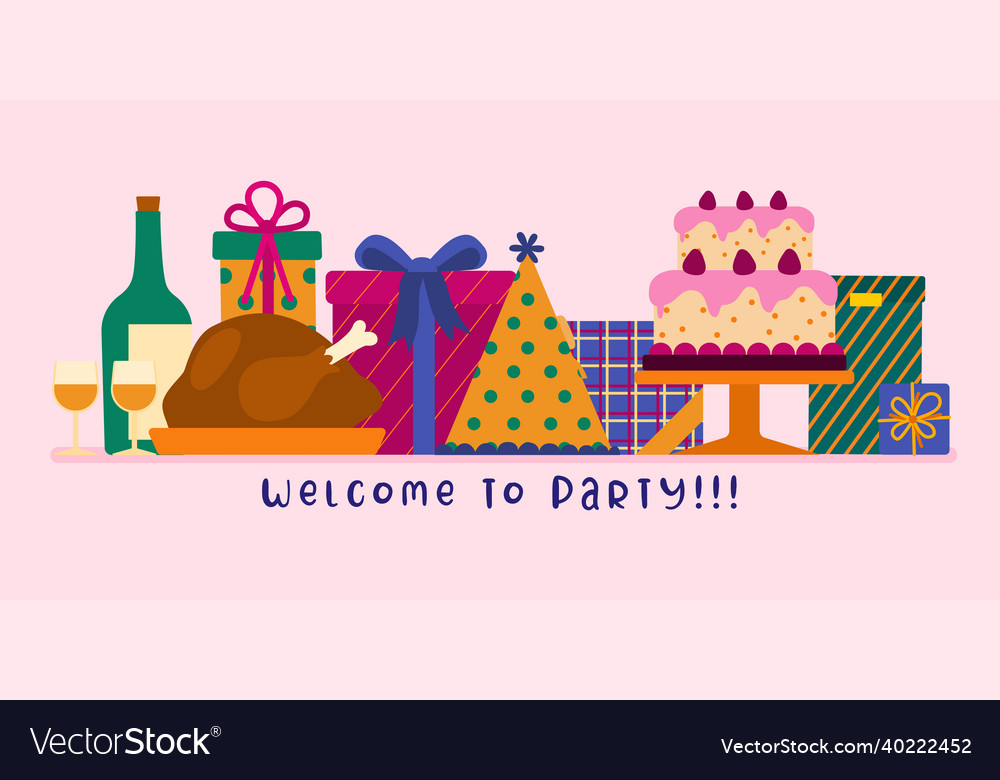 Welcome to party banner and element asset Vector Image