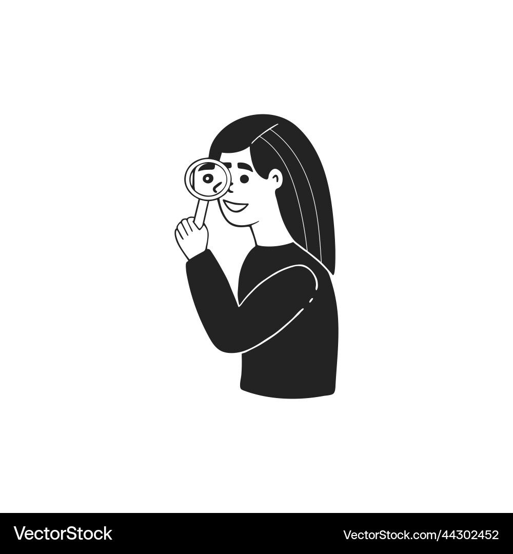 Young woman using magnifying glass searching Vector Image