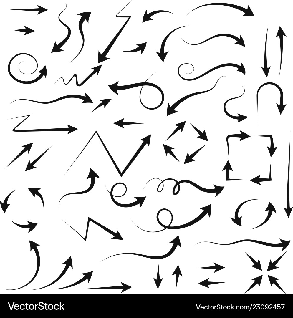 Arrows hand written filigree set Royalty Free Vector Image