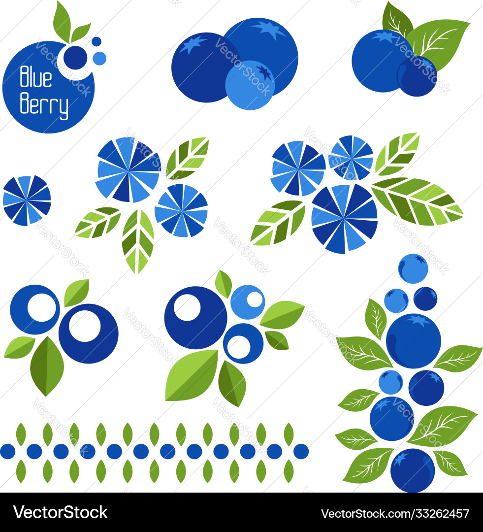 Blueberry icons collection decorations Royalty Free Vector