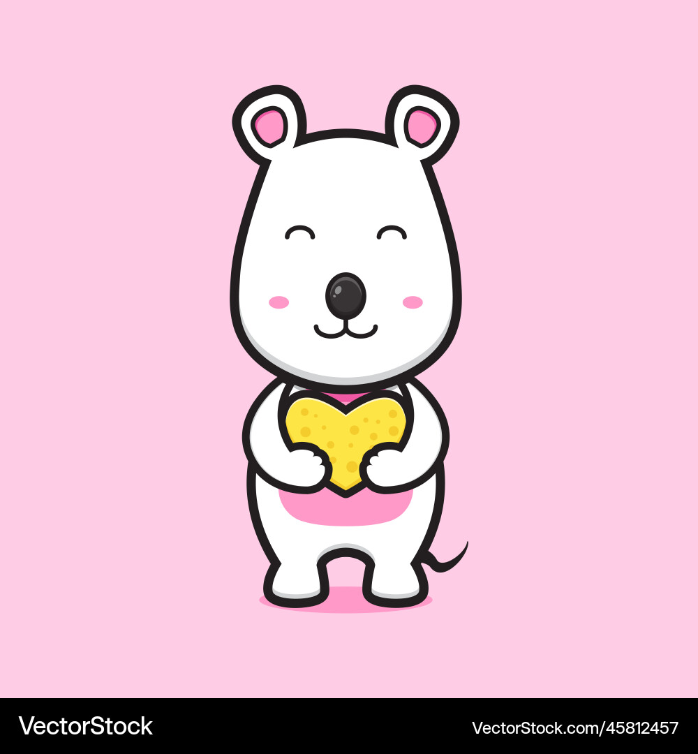 Cute mouse hug cheese cartoon icon Royalty Free Vector Image