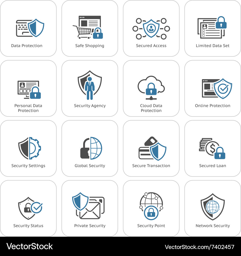 Flat design protection and security icons set Vector Image