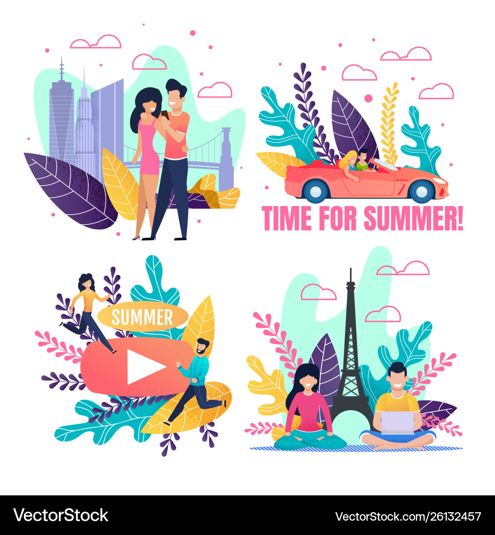 Motivational summer cartoon flat set Royalty Free Vector