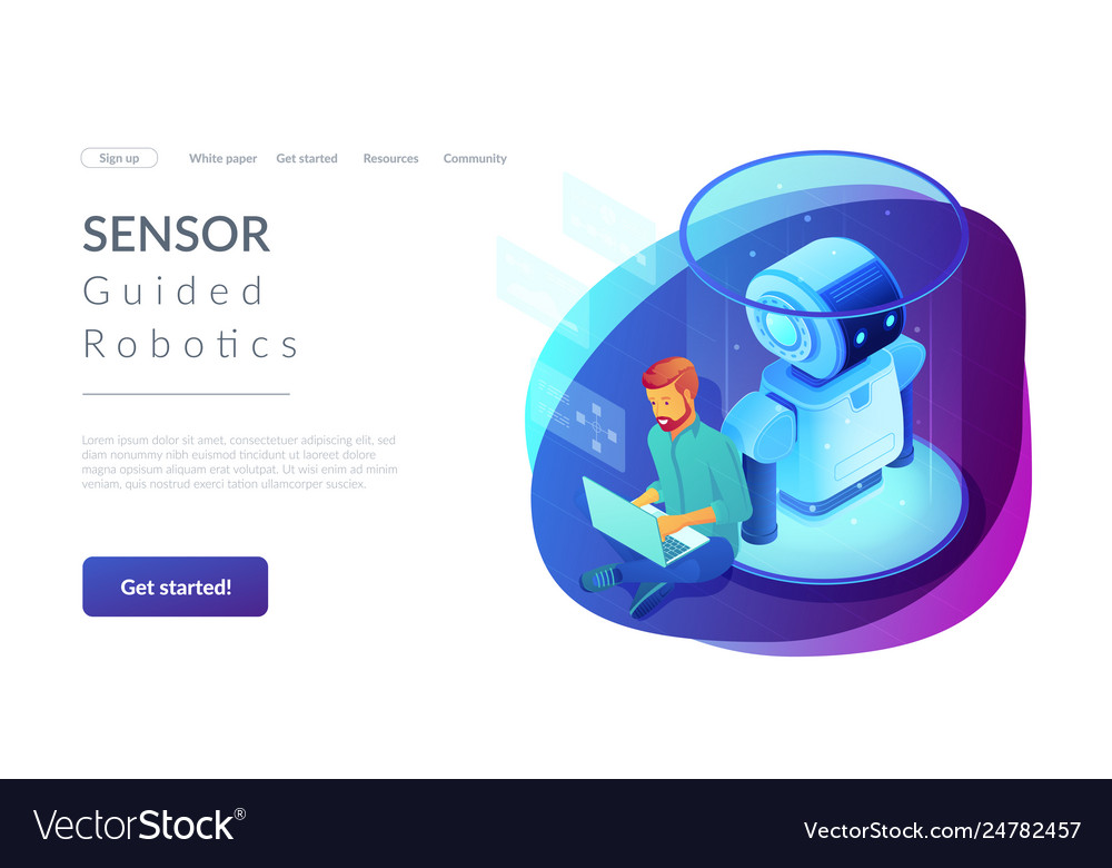 Robot software isometric3d landing page Royalty Free Vector