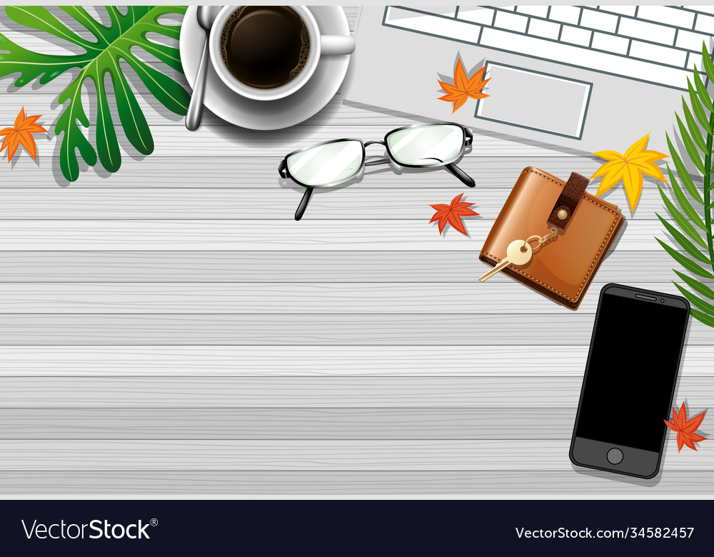Top view office work table with elements Vector Image