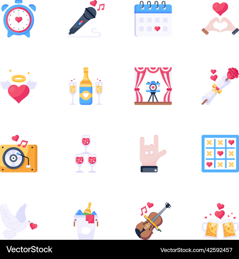 Valentines day celebrations flat icons Royalty Free Vector