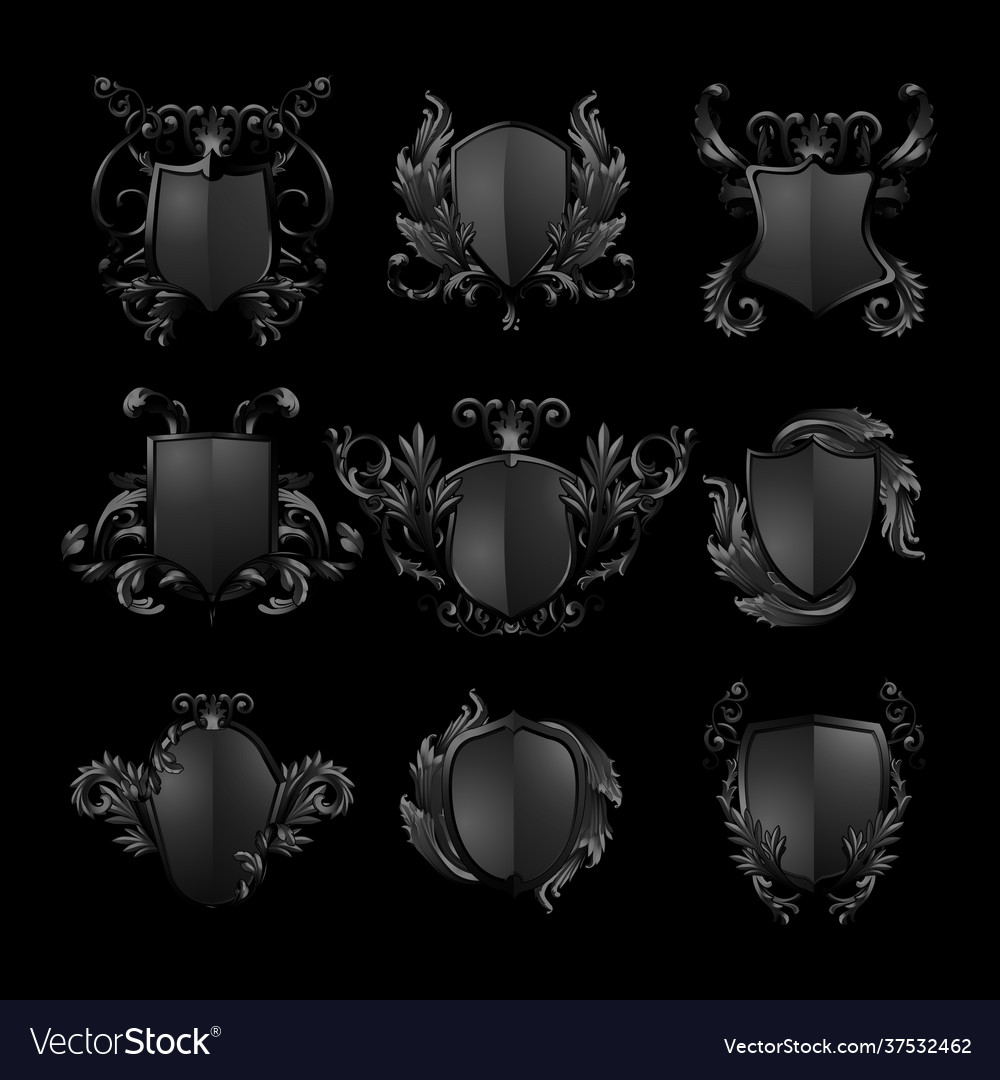 Black baroque shield elements set Royalty Free Vector Image