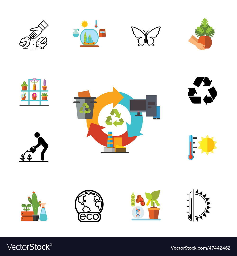 Eco symbols icon set Royalty Free Vector Image