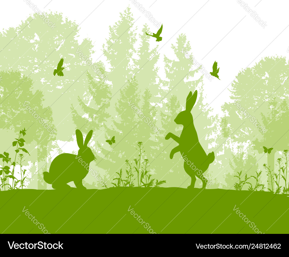 Green nature landscape with rabbits Royalty Free Vector