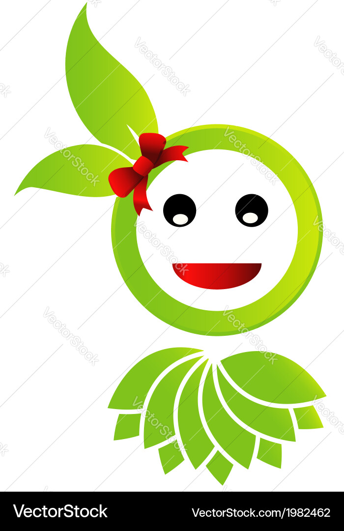 Happy smiley with green leaves Royalty Free Vector Image