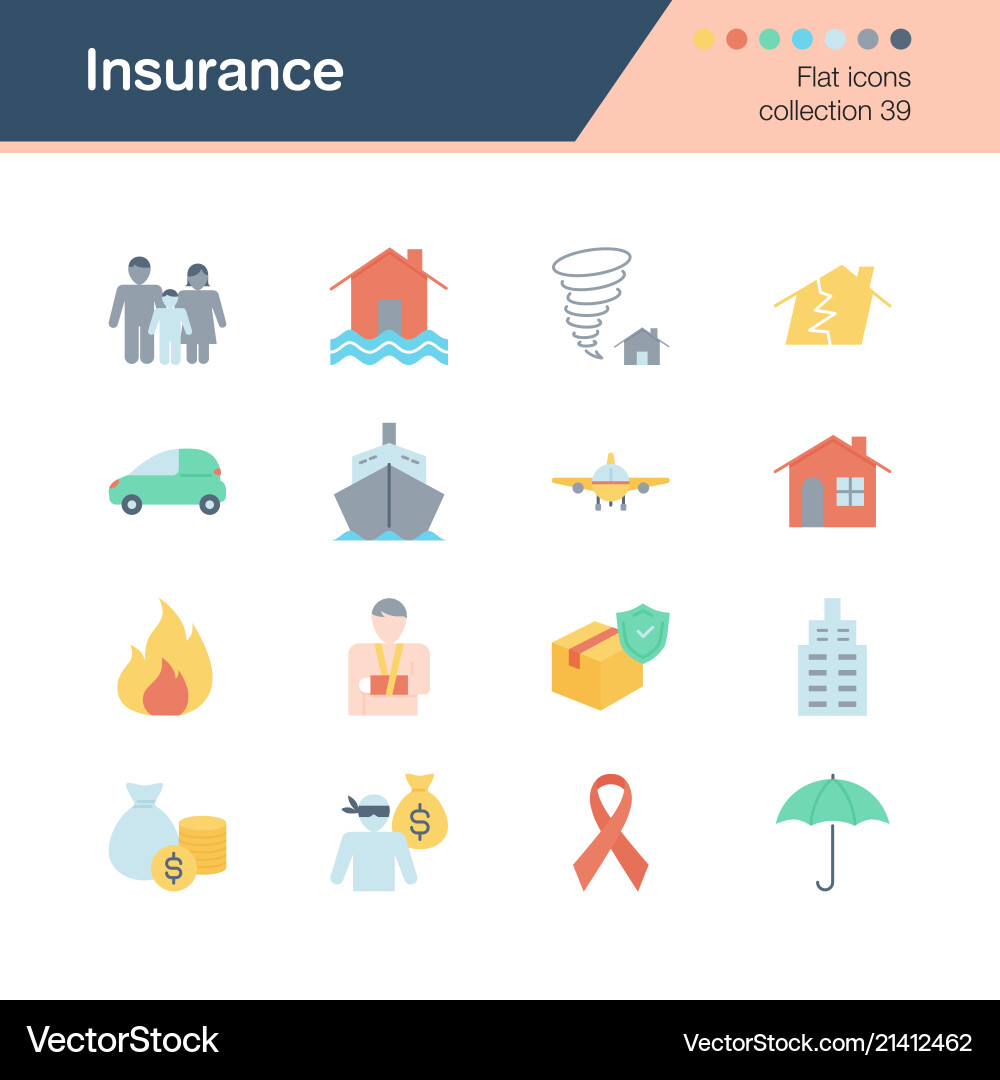 Insurance icons flat design collection 39 Vector Image