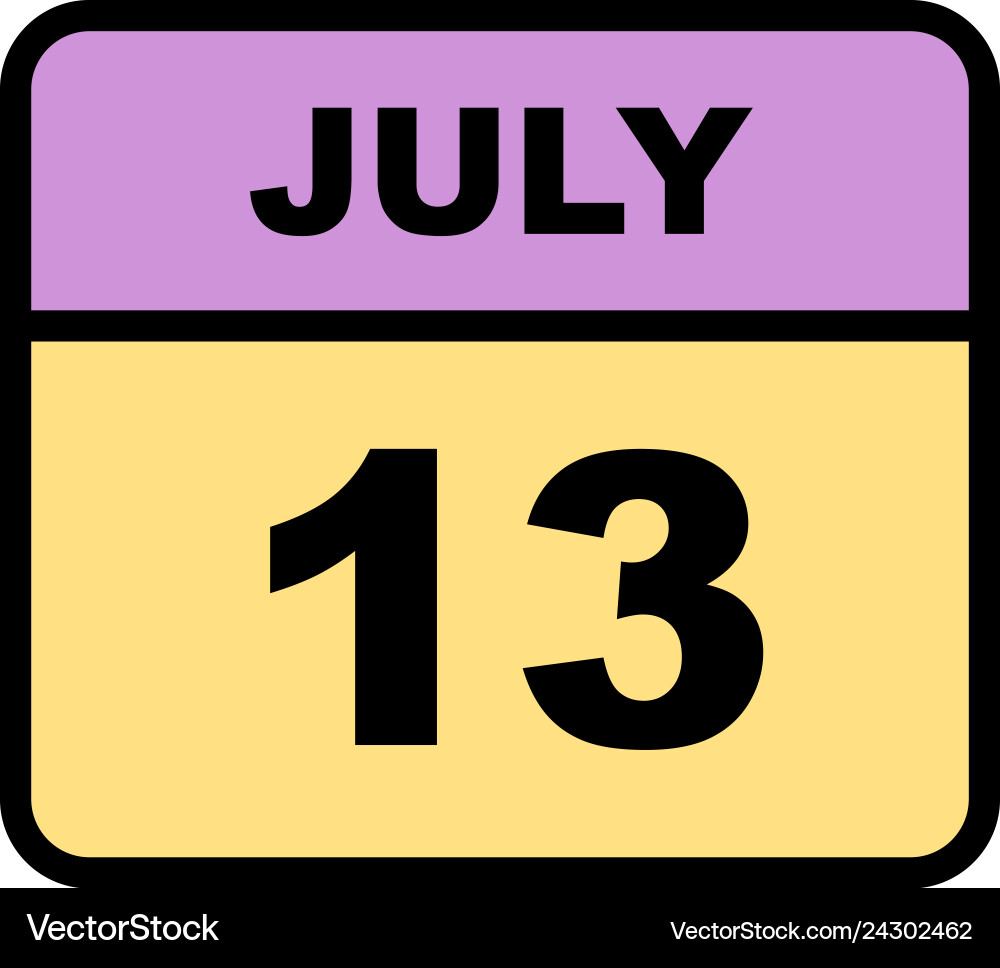 July 13th date on a single day calendar Royalty Free Vector