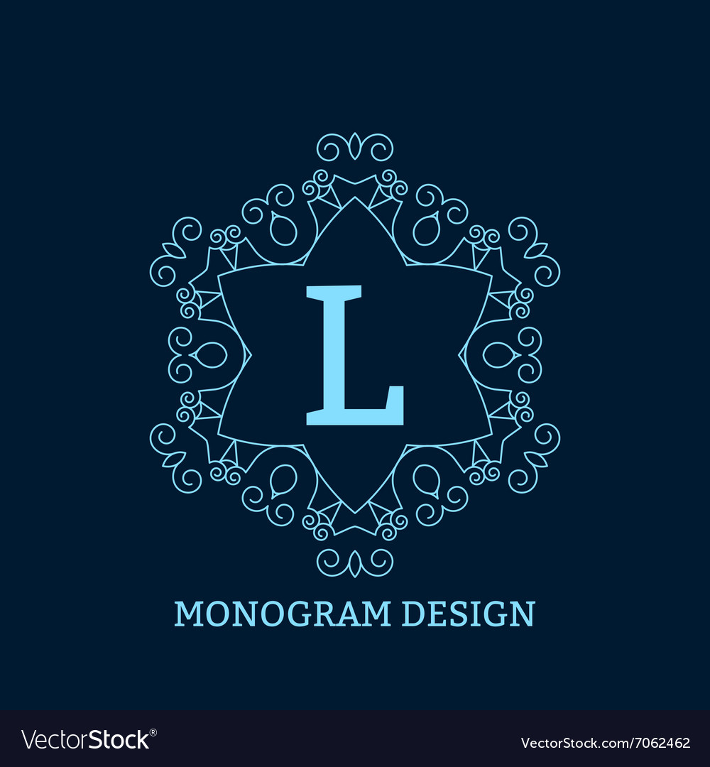 Linear blue monogram Royalty Free Vector Image