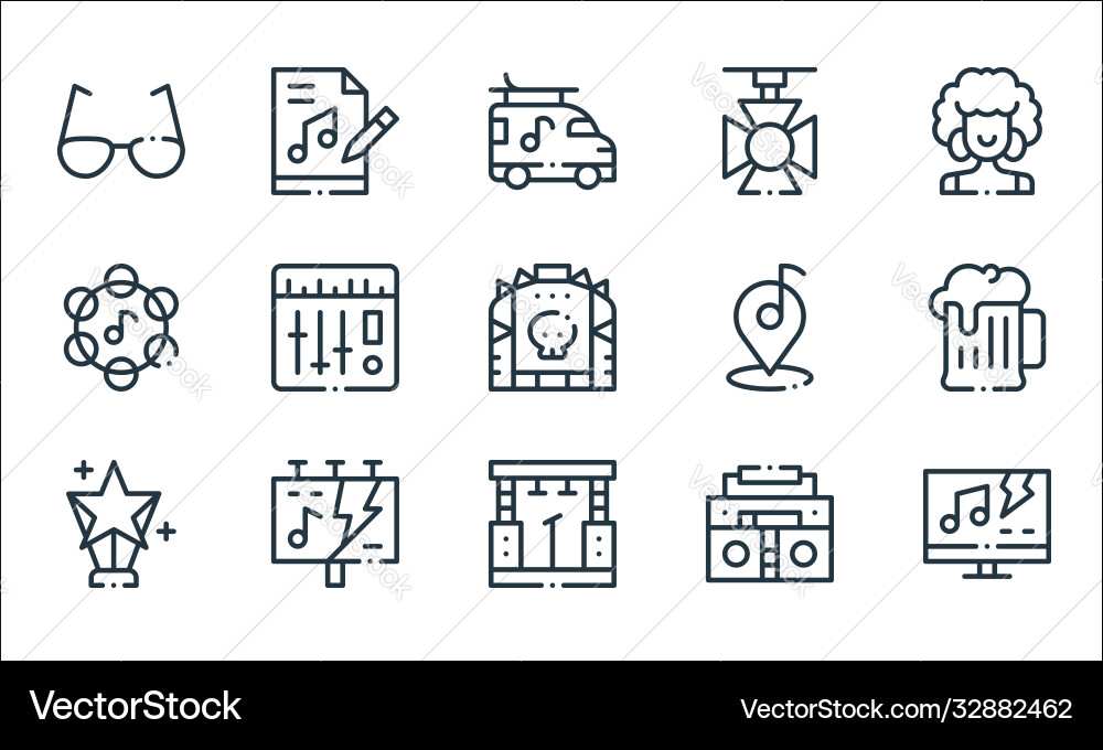 Rock n roll line icons linear set quality line Vector Image