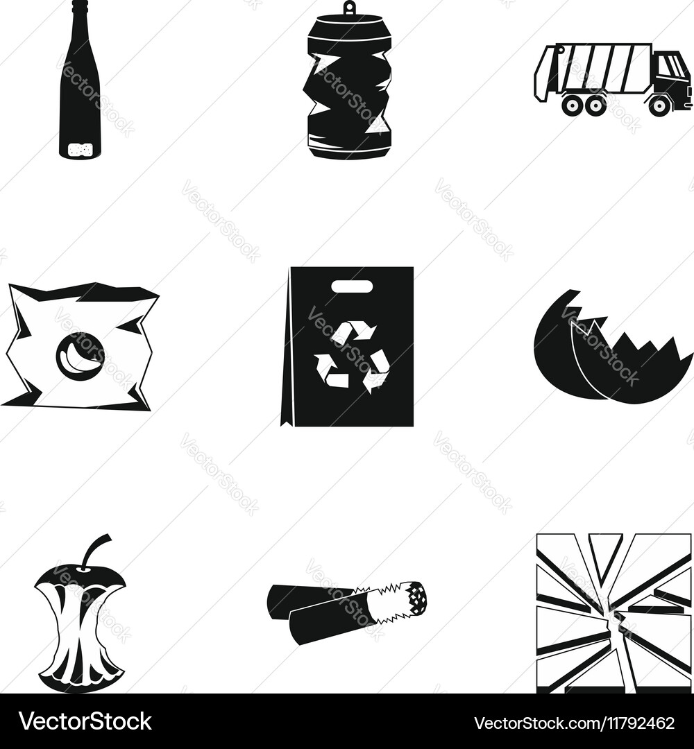 Rubbish icons set simple style Royalty Free Vector Image