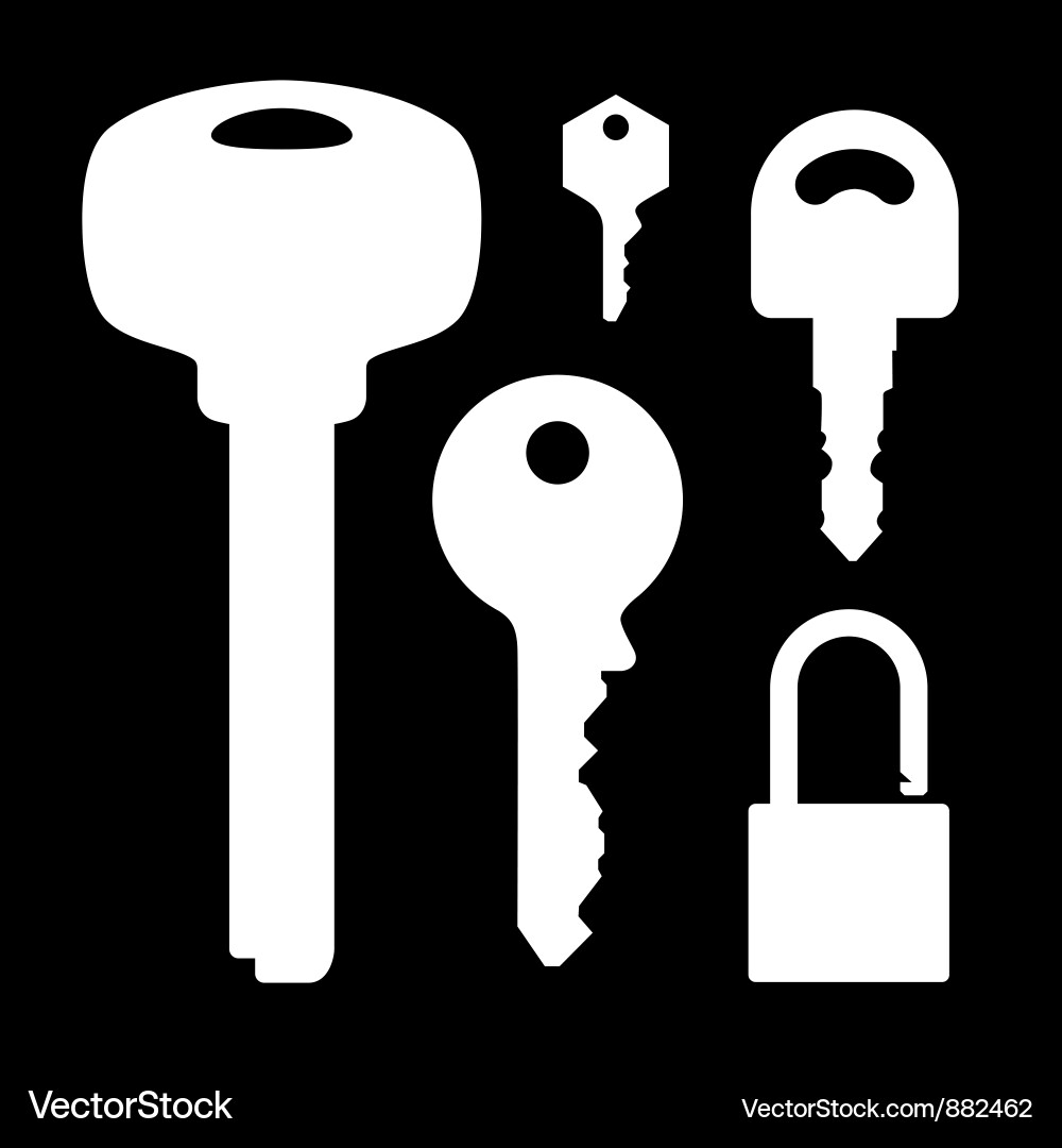 Set of keys lock on black background Royalty Free Vector