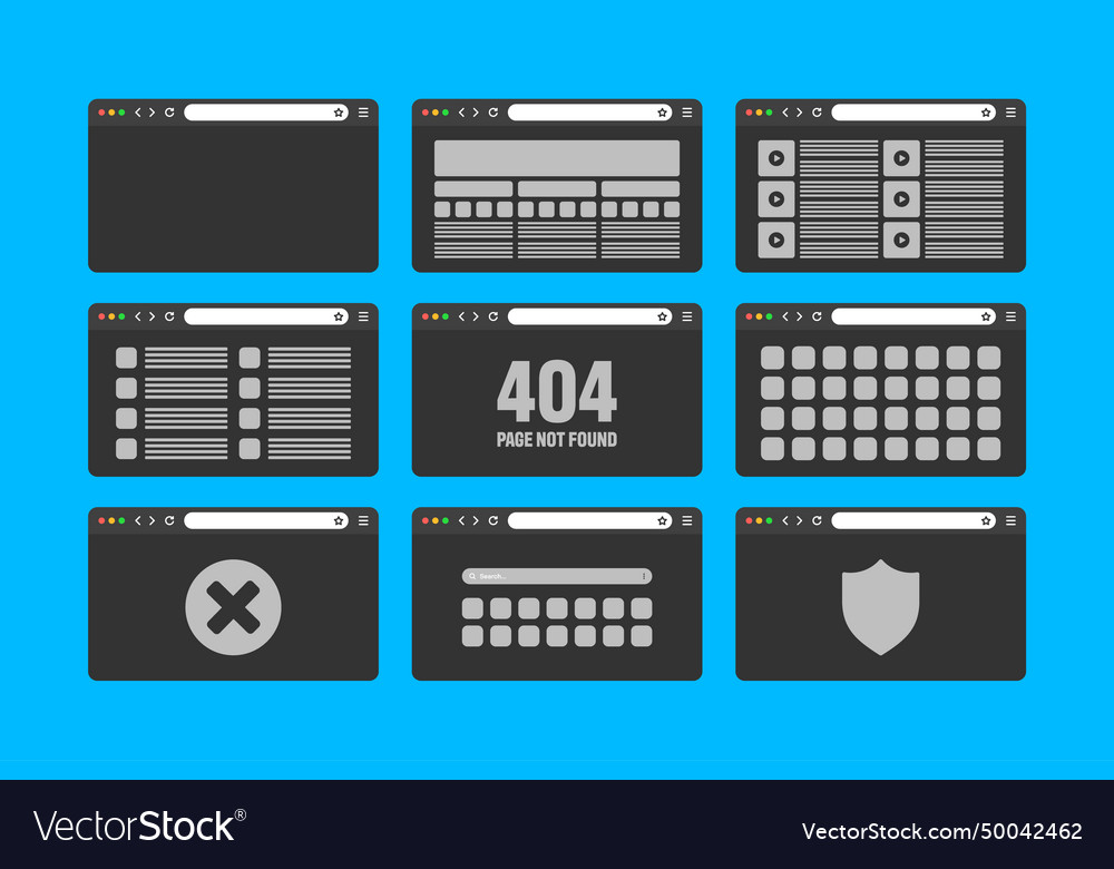 Web browser window pages layout with toolbar Vector Image