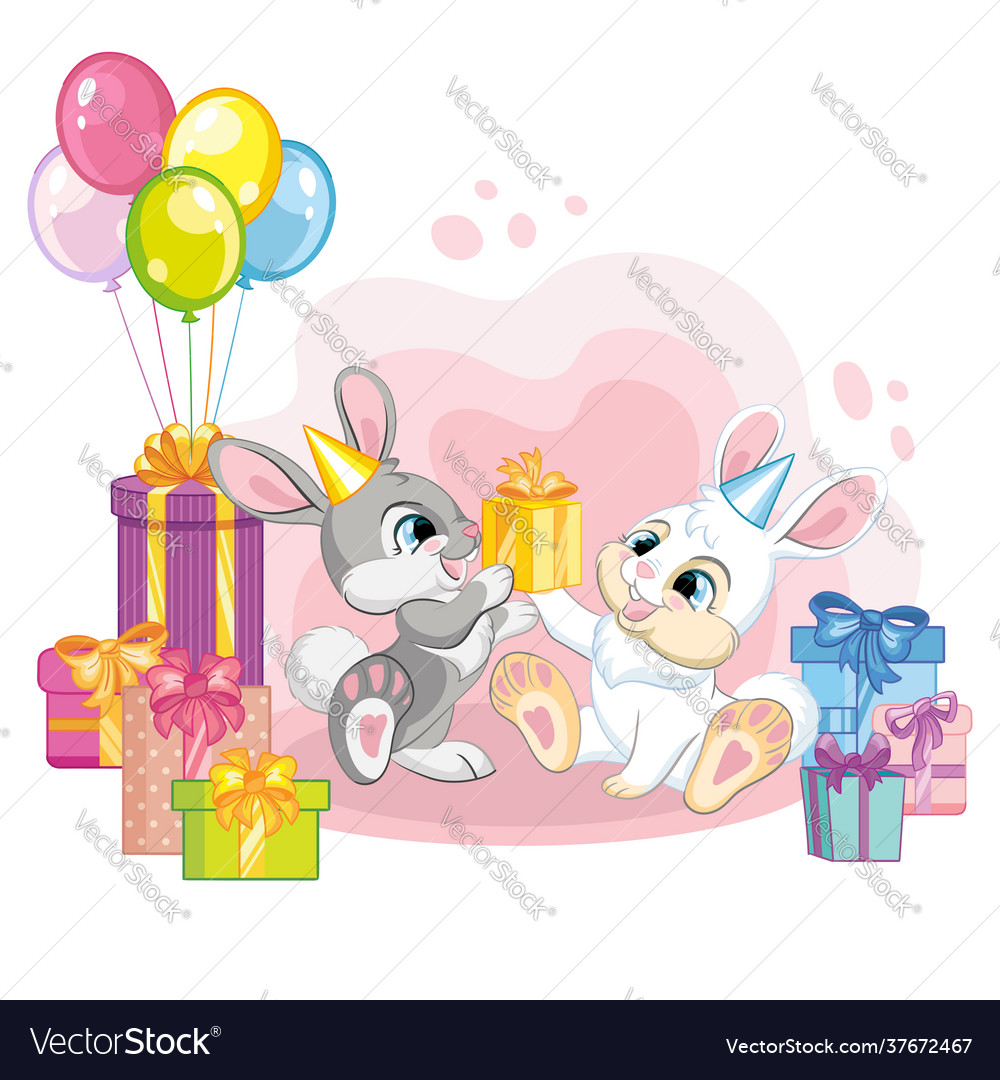 Cartoon rabbits with present boxes Royalty Free Vector Image
