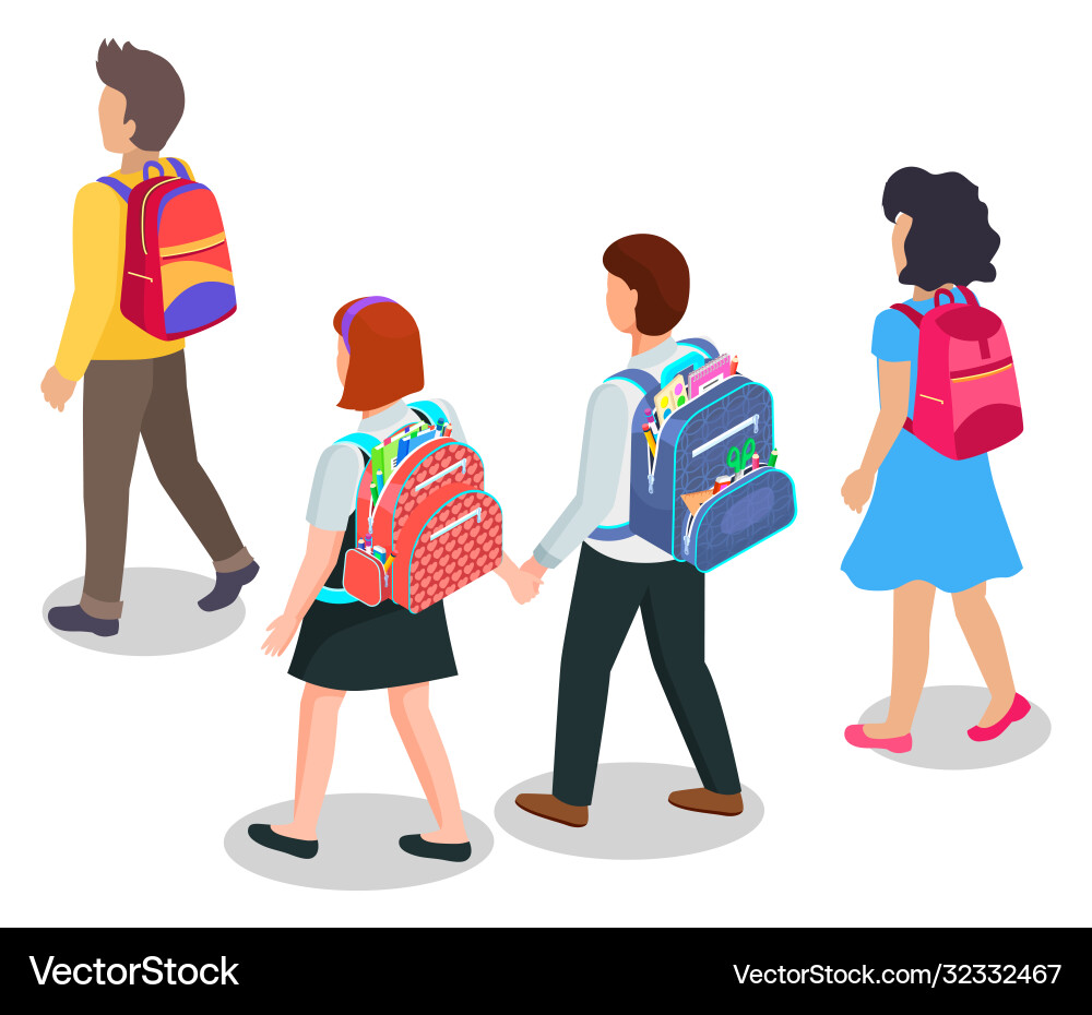 Children going to school with backpacks education Vector Image