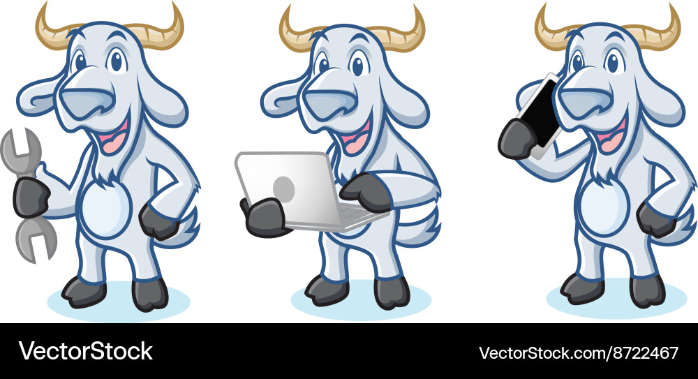 Light blue goat mascot with phone Royalty Free Vector Image
