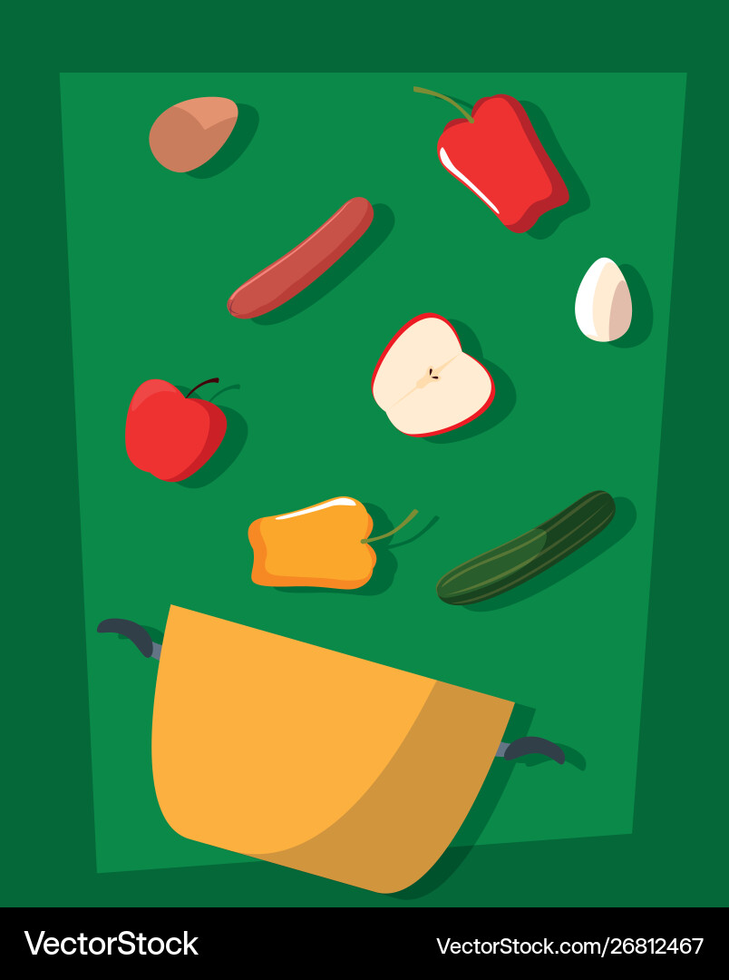 Set vegetables with food and pot kitchen Vector Image
