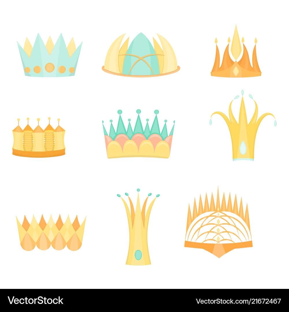 Set with diverse colored fantasy flat crowns Vector Image