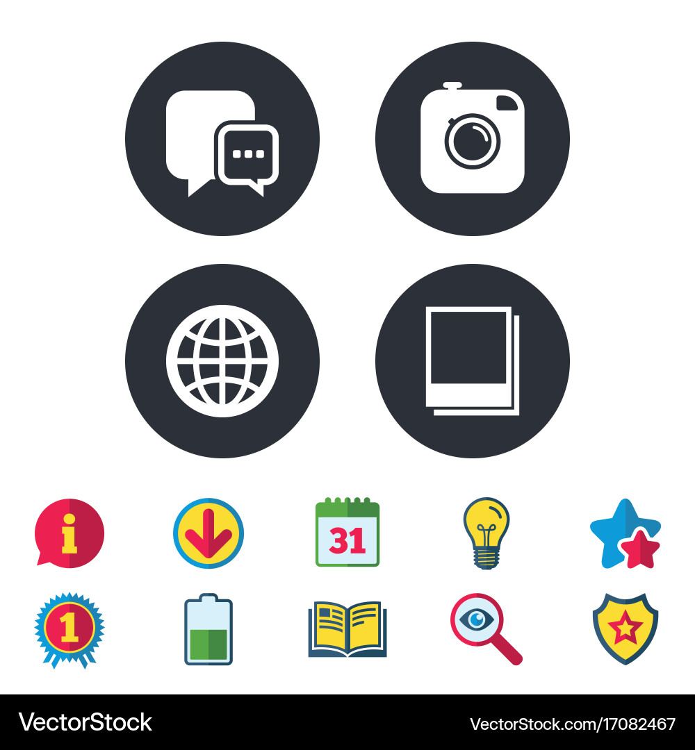 Social media icons chat speech bubble and globe Vector Image